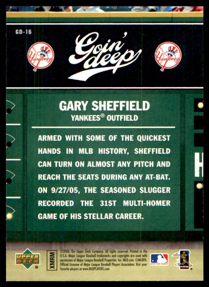 2006 Upper Deck First Pitch Goin Deep Gary Sheffield New York Yankees # ...