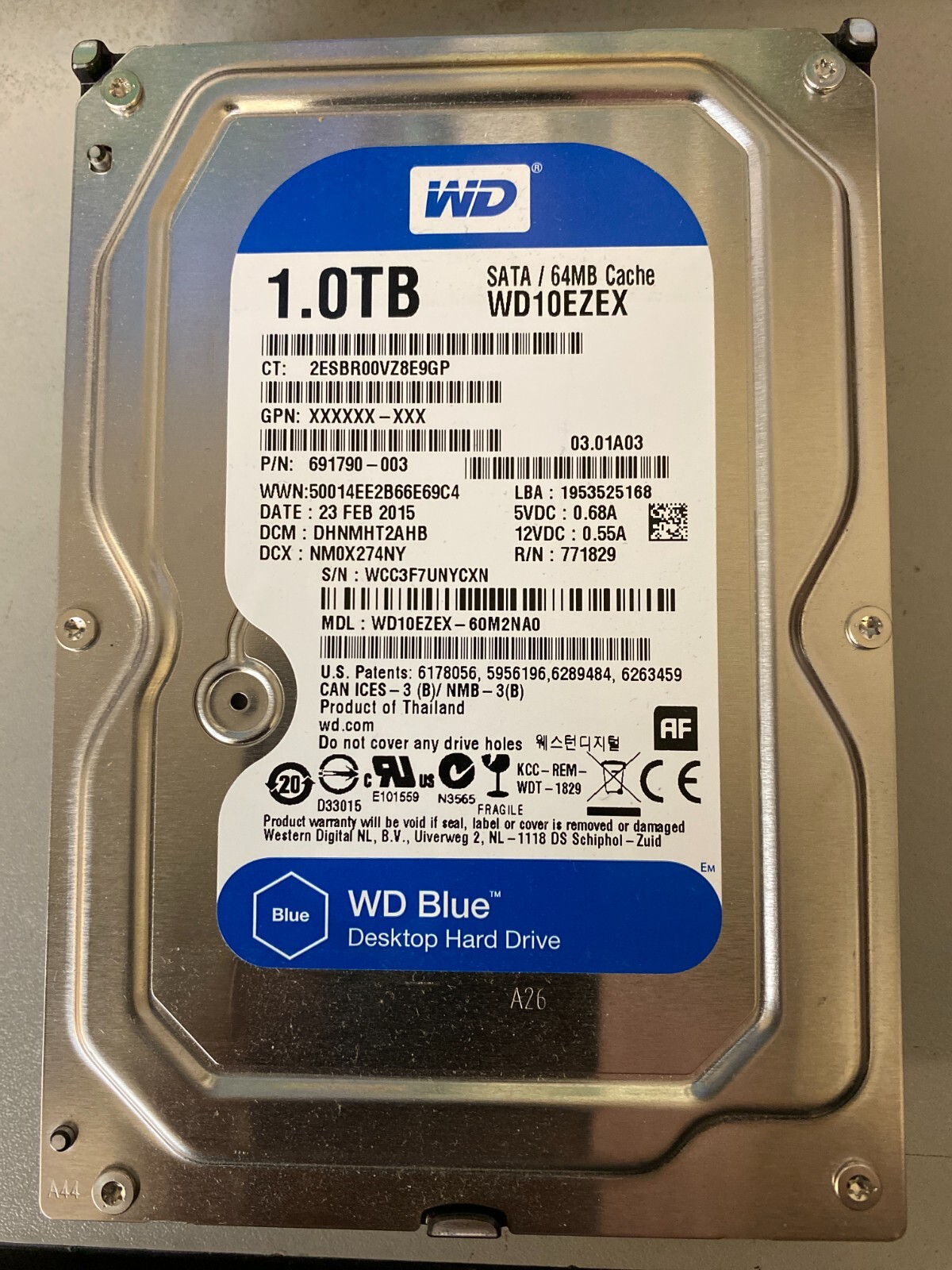 WD Blue 1 TB HDD 3.5" SATA 6Gb/s 64 MB Cache 7200RPM WD10EZEX-60M2NA0 ...