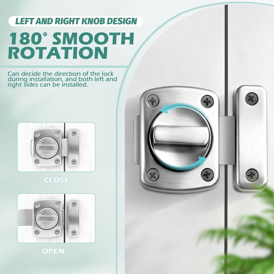 Rotate Bolt Latch Lock With 6 Screws Door Gate Cabinet Window Bathroom ...