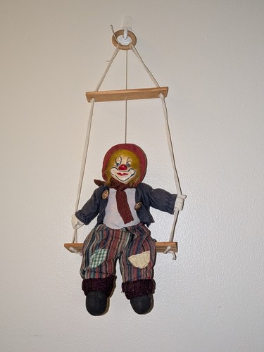Vintage Marionette Puppet/ Hobo Clown on a Swing Ceramic Head Cloth ...