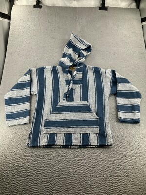 Earth Ragz Hoodie Mens Medium Blue Geometric Aztec Baja Surf Striped ...