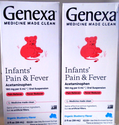 2pk Genexa Infants Pain & Fever w/ Acetaminophen Organic Blueberry ...