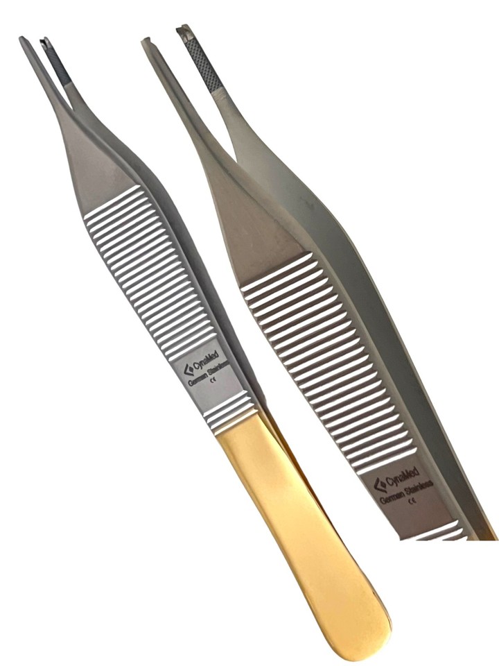 German T/C Adson Tissue Forceps 1x2 Rat Tooth,Brown ,Serrated Teeth ...