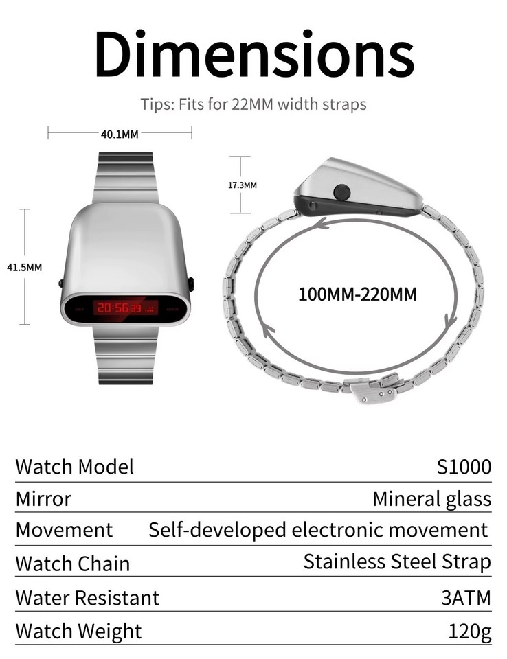 1970s Vintage Retro Metal LED Digital Watch for Men Steampunk Style ...
