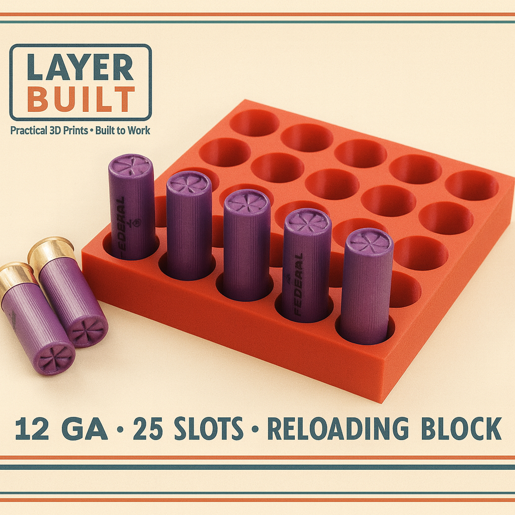 12 Gauge Shotgun Shell Reloading Block 25 Round Ammo Loader Holder Tray ...