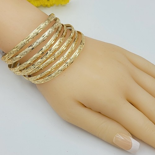 14K Gold Plated 7 Bangle Bracelets Set. Semanario Chapa Oro 7 piezas. Assorted | eBay