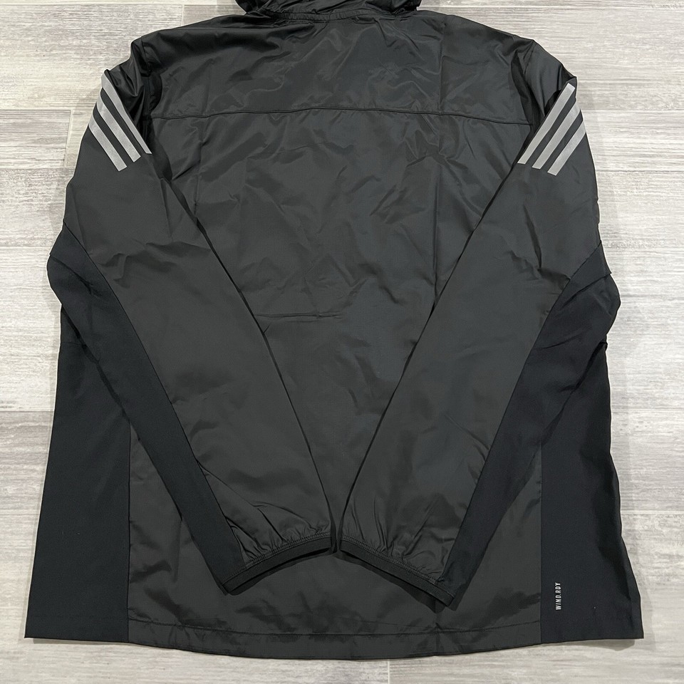 $90 Adidas Men Size Large Own The Run Jacket WIND.RDY Zip Pocket Hood ...