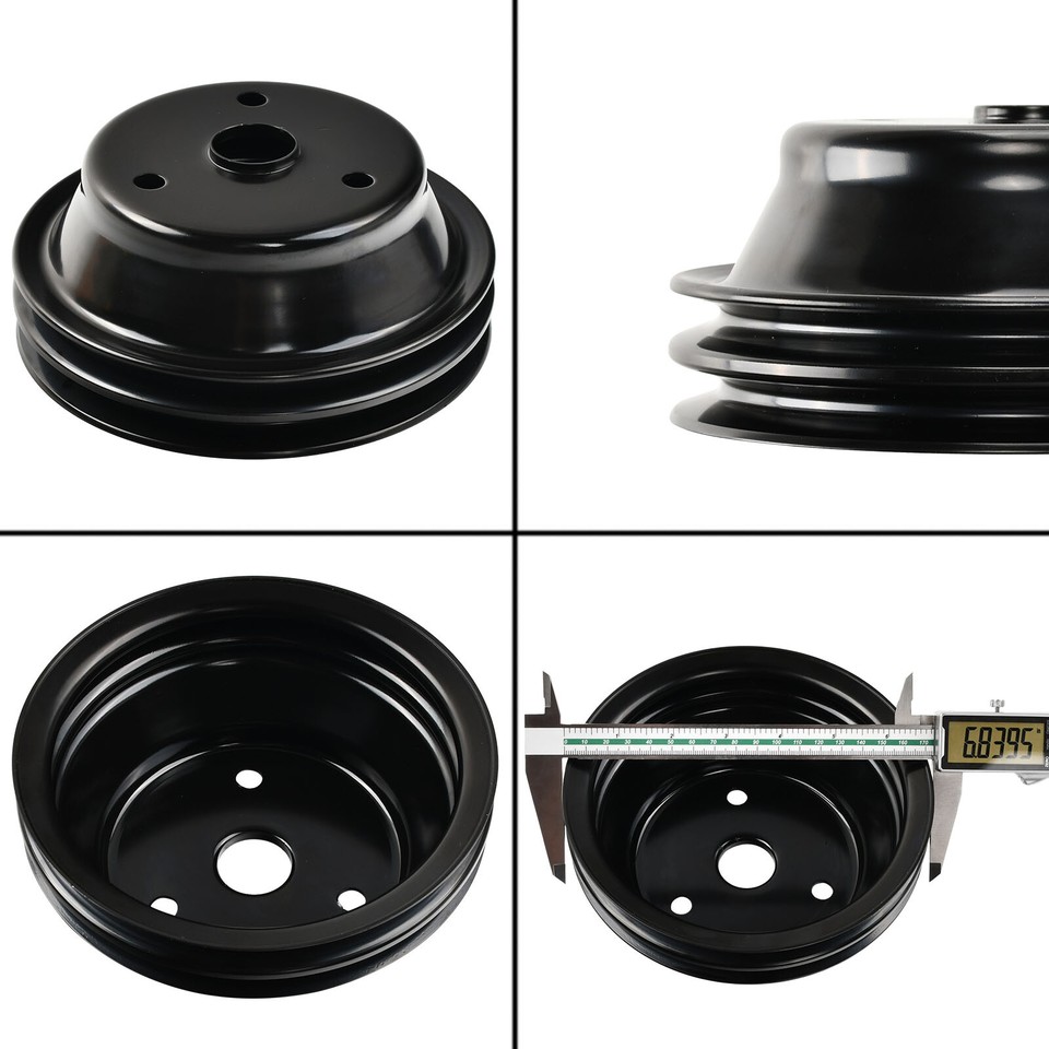 V-Belt 2 Groove Long Water Pump Pulley Kit Black Steel for SB Chevy SBC ...