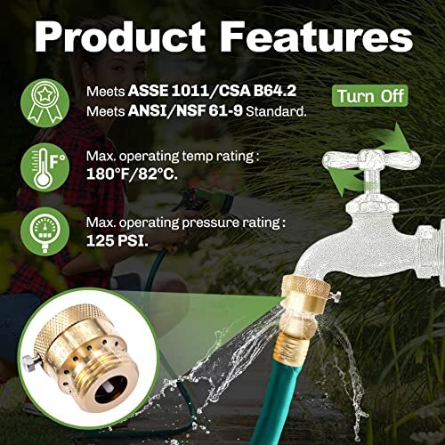 2 Pack Brass 3/4" GHT Hose Bib Connector Backflow Preventer Vacuum ...