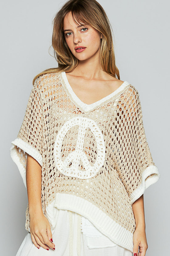 Open Crochet Oversized Peace Sign Sweater - POL | eBay