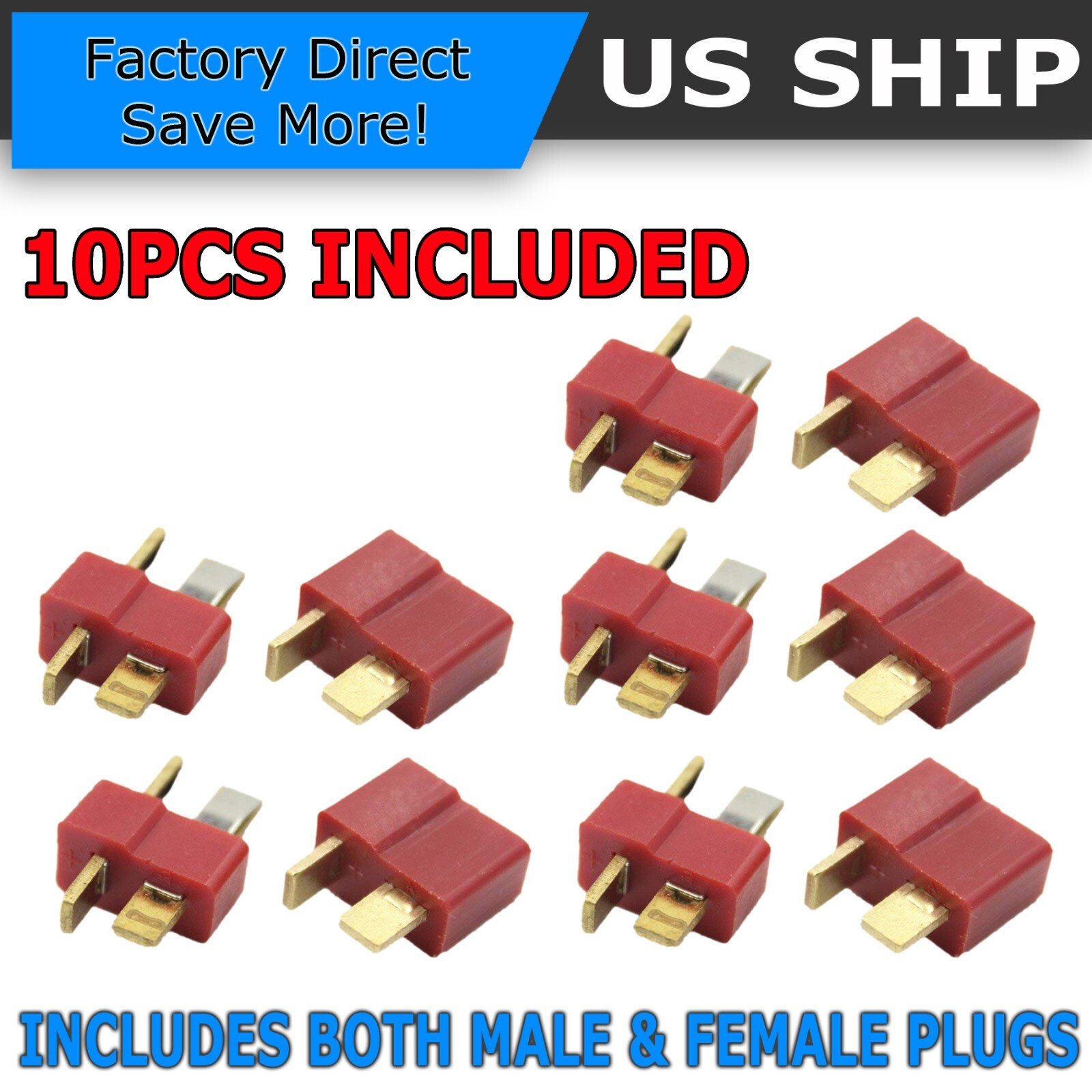 Ultra T-Plug 10 pcs Male/Female Deans Connectors Lipo FAST USA SHIP ...