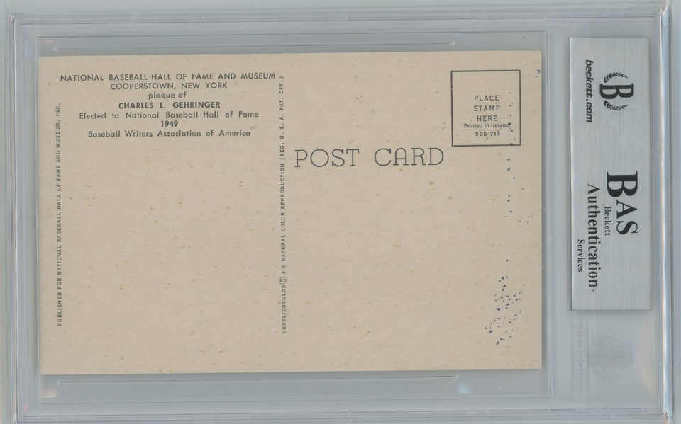 Chas. Gehringer signed Hall of Fame Plaque Postcard w BAS ...