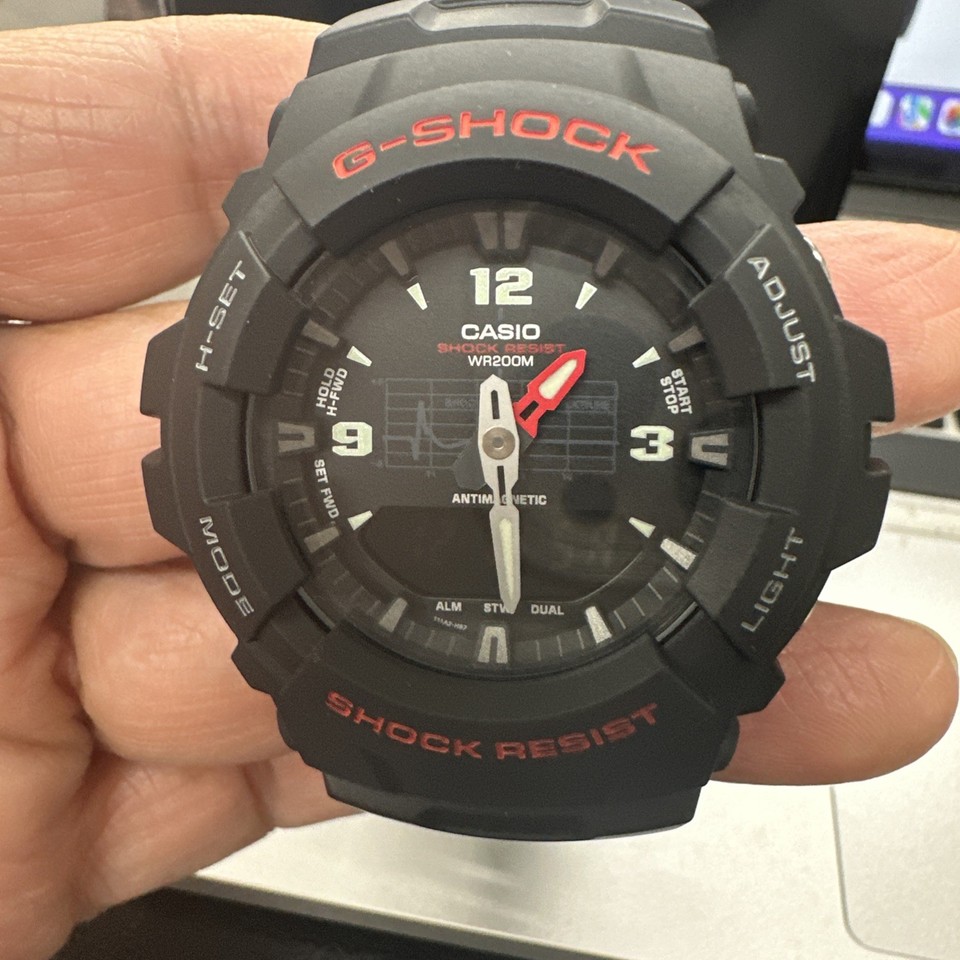 Casio G100-1BV, G-Shock 200 Meter WR Black Resin Watch, Analog/Digital ...