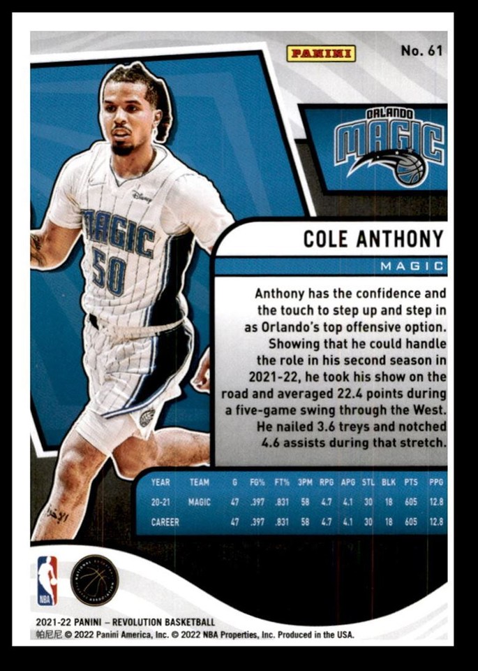 2021-22 Panini Revolution Cole Anthony Orlando Magic #61 | eBay