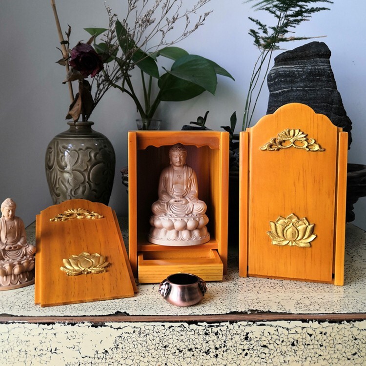 Wood Altar Butsudan Shrine Gold Lotus God Zen Wooden House Religion ...