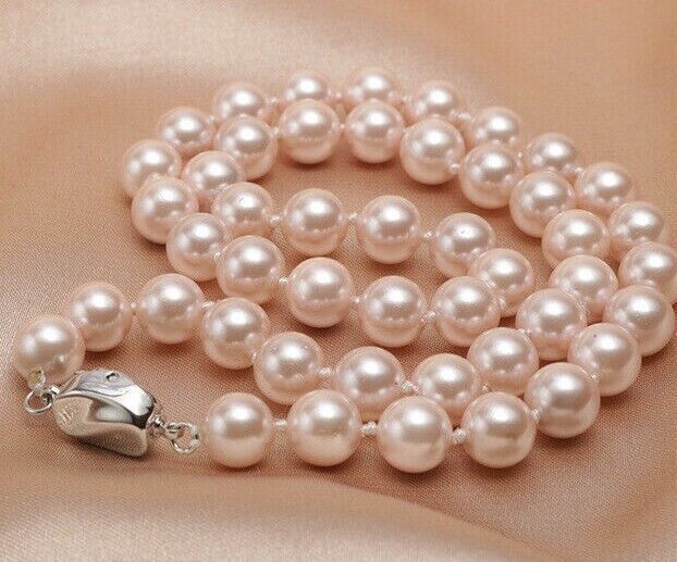 Rosa Collier Perlenkette Perlen Halskette 10mm Muschelkernperlen AAA ...