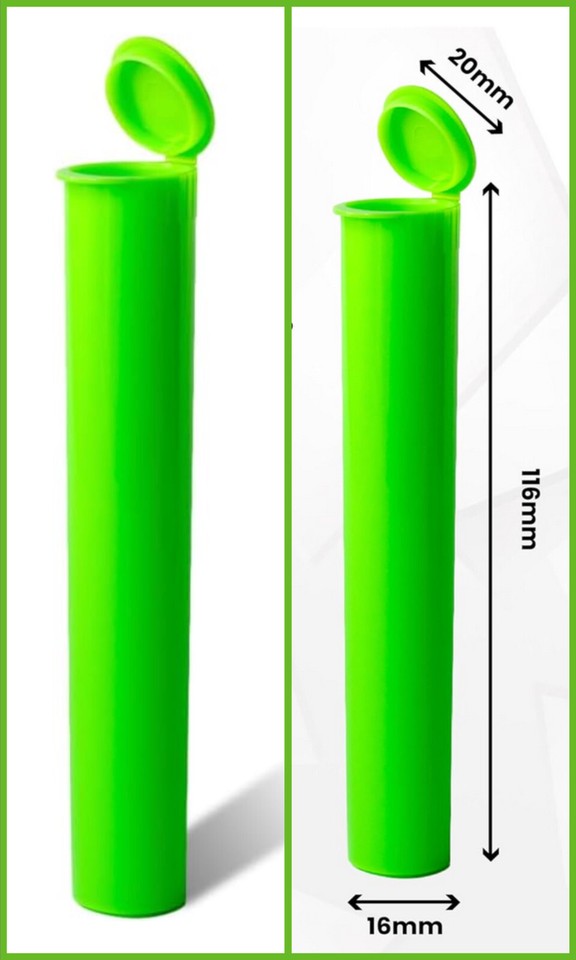 1000 Count 116 MM Green Pop Top Tubes Smell Proof Tube Pre Roll Plastic ...