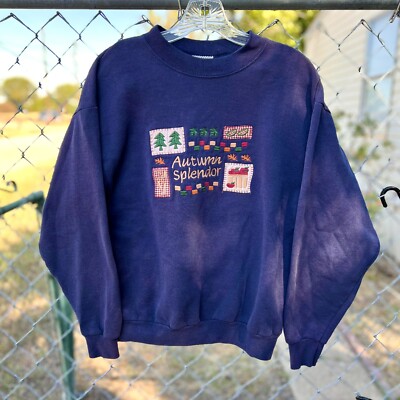 VINTAGE Autumn Fall 90s Grandma Sweatshirt Women's M Embroidered 913 ...