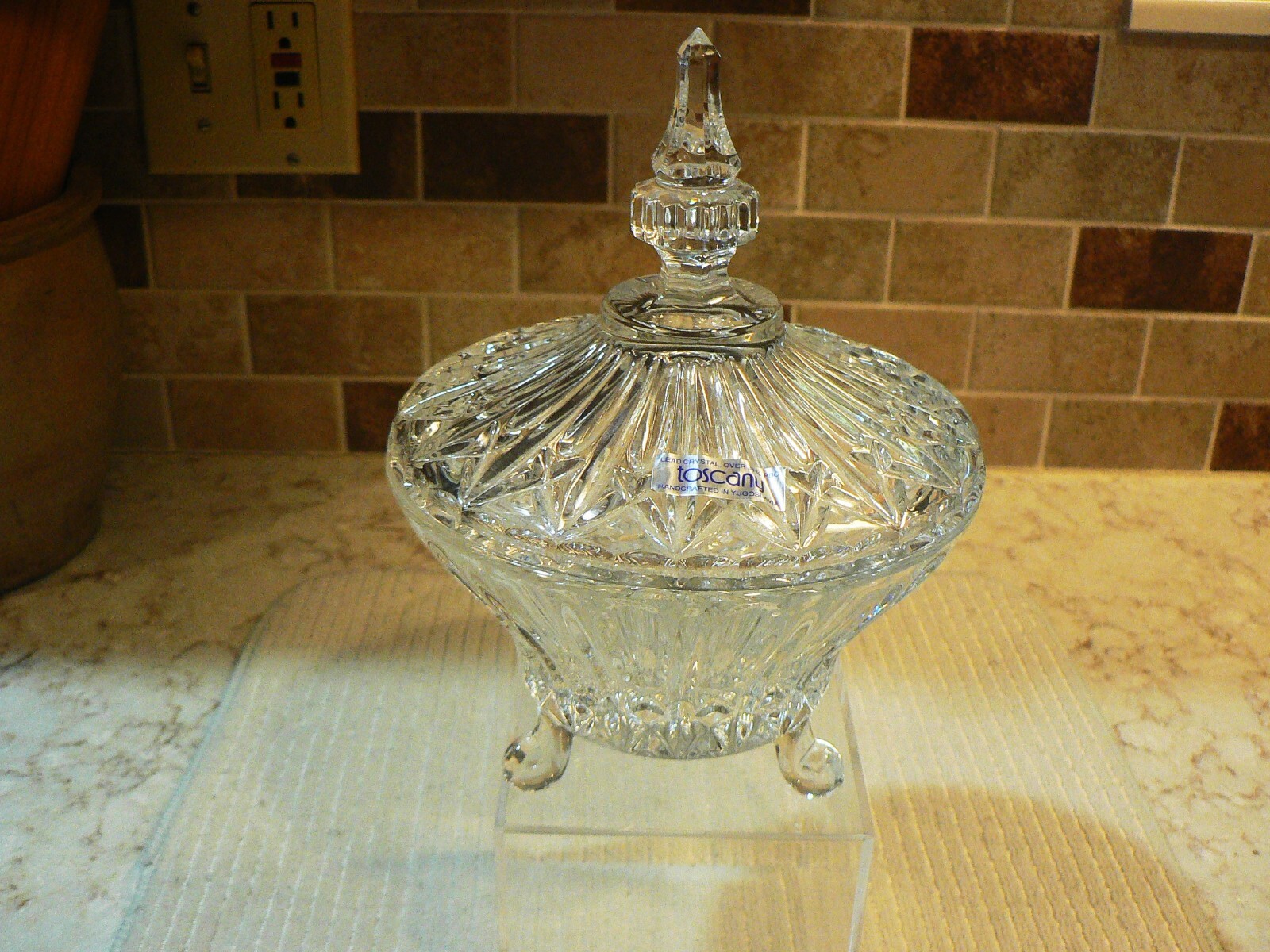 Vintage Toscany 24% Lead Crystal Candy Dish Bowl Footed Lidded Finial ...