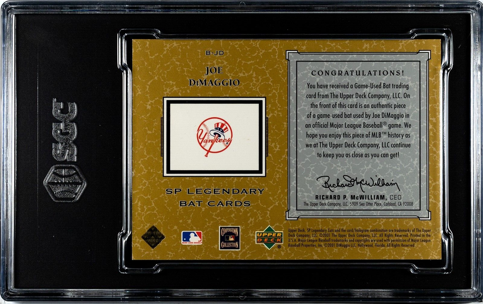 2001 Upper Deck SP Legendary Cuts Joe DiMaggio Bat Card Yankees SGC 8.5 ...