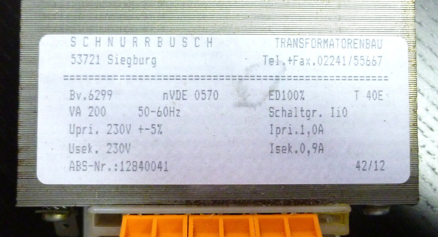 Schnurrbusch Transformator BV.6299 | VDE 0570 | 24-0 | 50/60Hz | 230V ...
