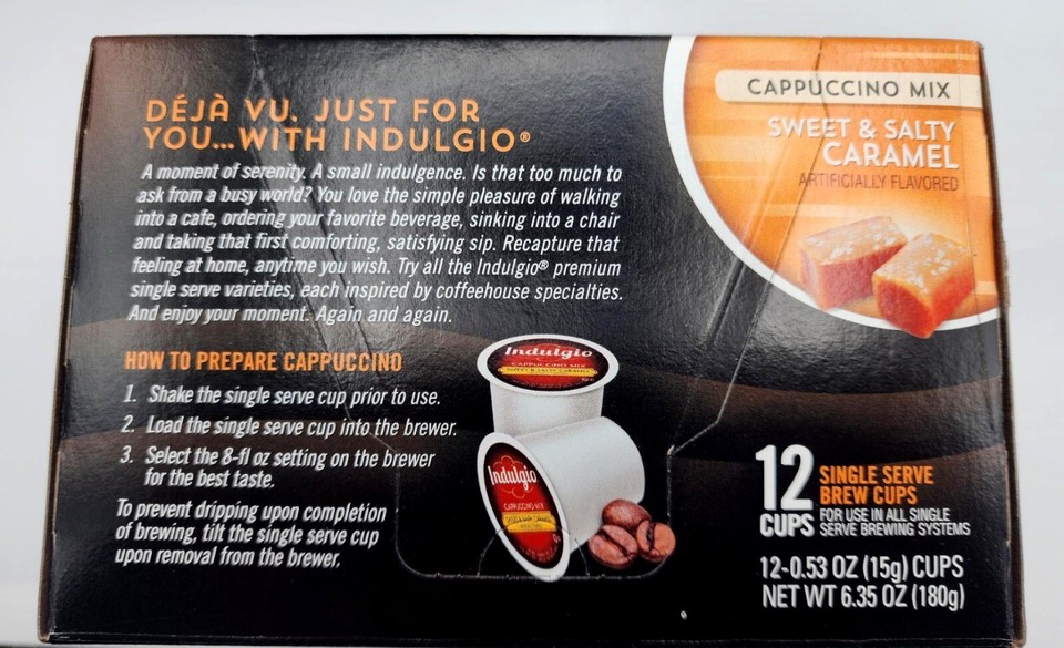 48 Indulgio SWEET & SALTY CARAMEL Cappuccino K-Cup Coffee Keurig-4 Box ...