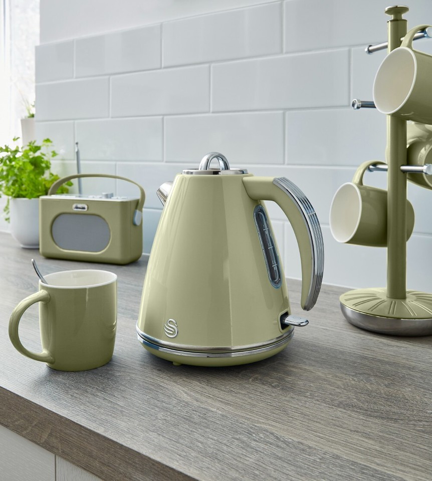 SWAN Retro Green Jug Kettle 4 Slice Toaster & Microwave Vintage Kitchen ...