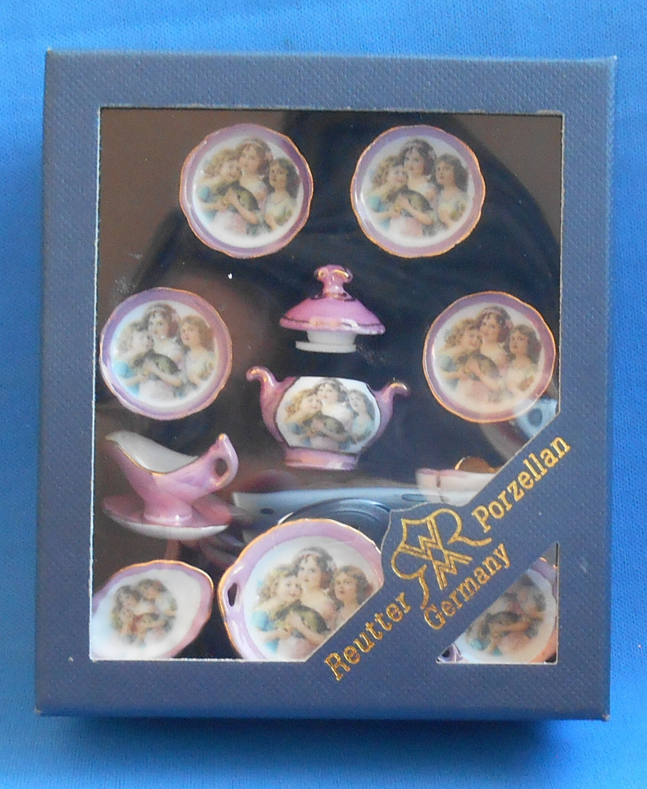 REUTTER PORCELAIN TEA SET GOLD TRIM Dollhouse MINIATURE Serving Set ...