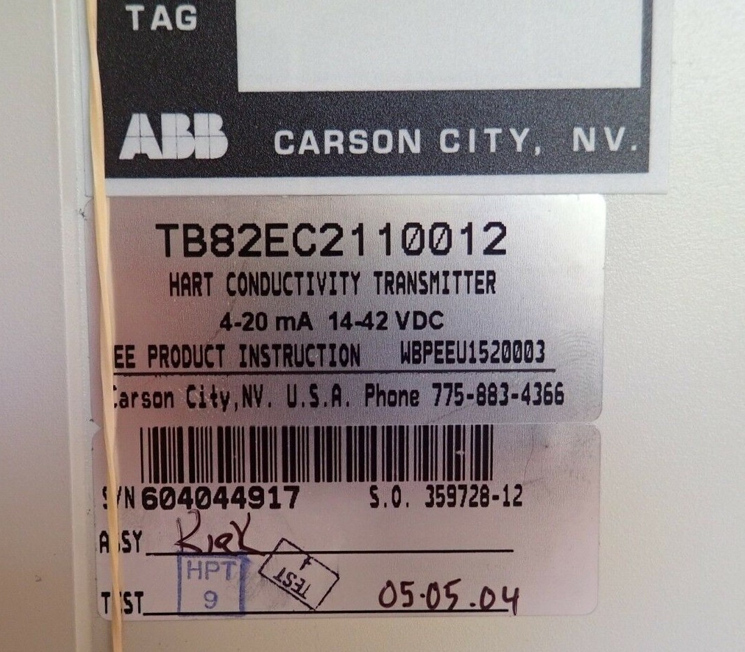 ABB TB82 TB82EC HART CONDUCTIVITY TRANSMITTER TB82EC2110012 4-20mA 14 ...