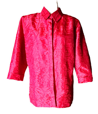 Vintage NONI blouse top shirt BRIGHT RED silky brocade chest 112cm. | eBay Australia