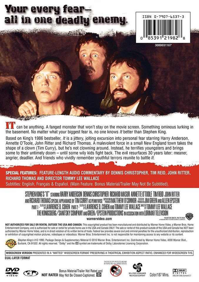 NEW I T Stephen King's IT (DVD 1990 HORROR MOVIE HARRY ANDERSON ANNETTE ...