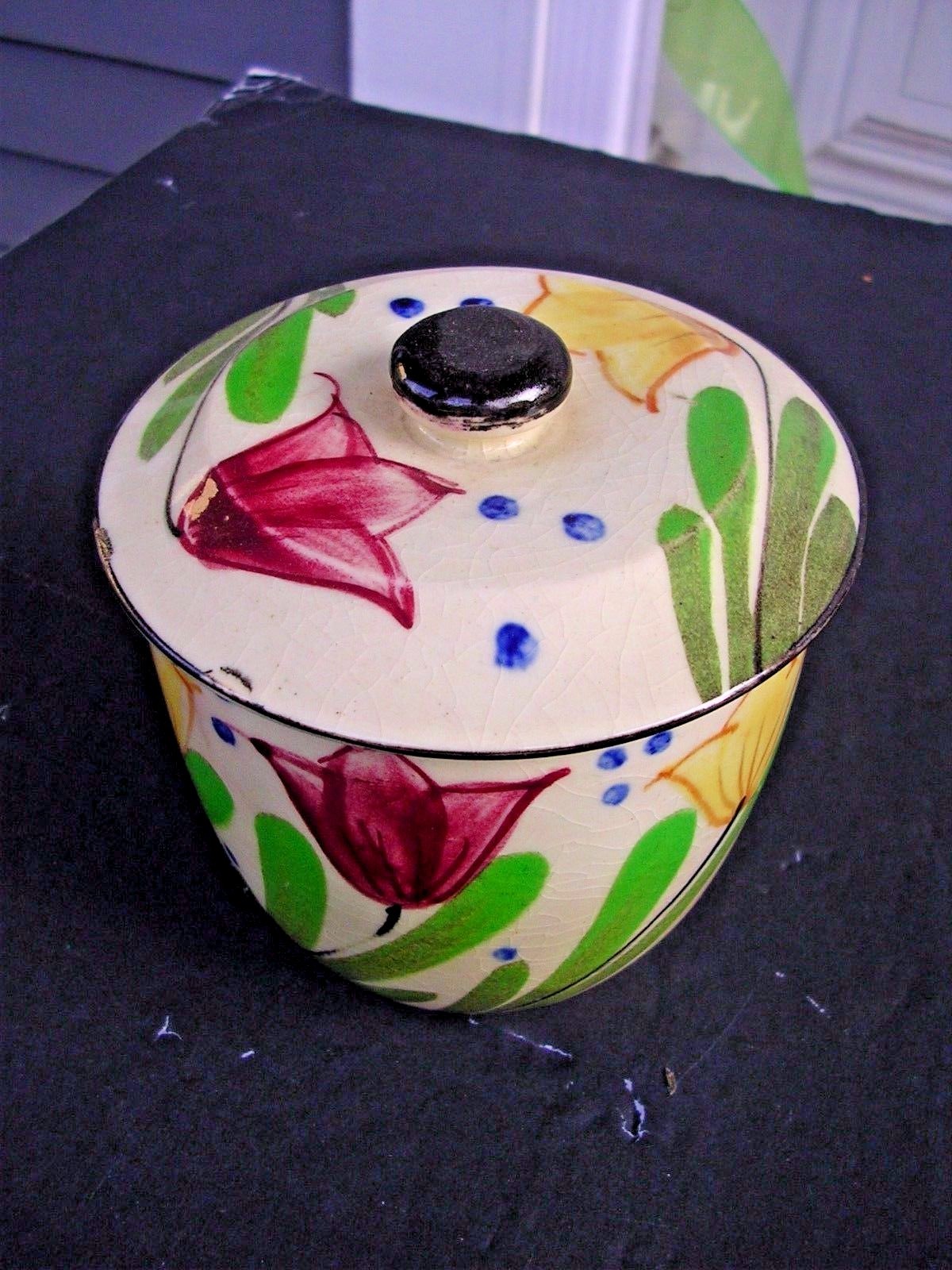 RARE ANTIQUE Pottery set 3 Piece, LARGE ONE IS 5" TALL, HAND PAINTED ...