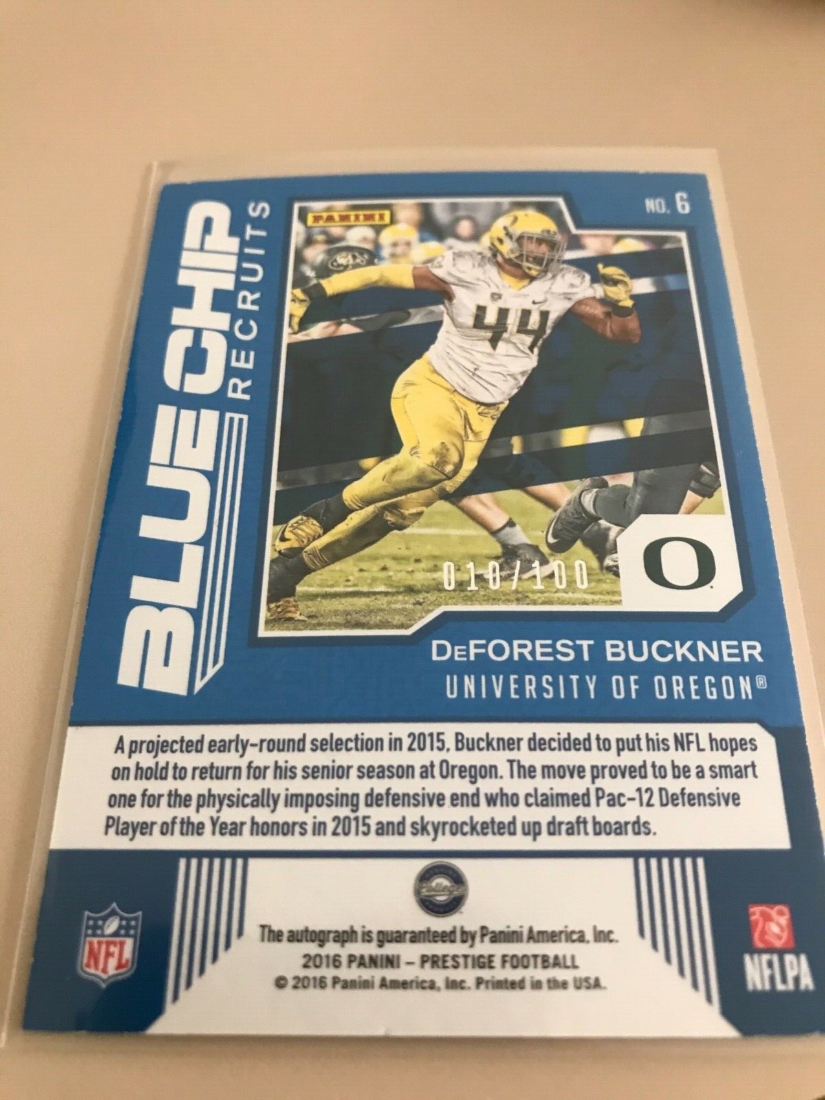 2016 Panini Prestige RC BLUE CHIP RECRUITS AUTO SP #10/100 DeForest ...