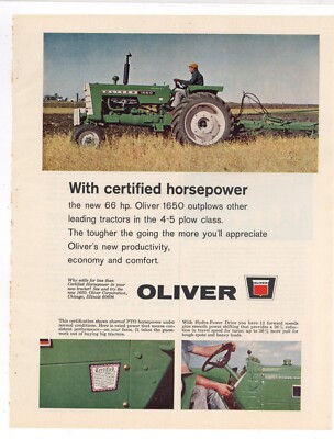 1965 Oliver Tractor Print Ad: Model 1650 with 66 PTO Horsepower | eBay