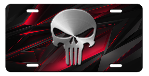 Punisher Skull Vanity Novelty Aluminum License Plate Tag New Red Black ...