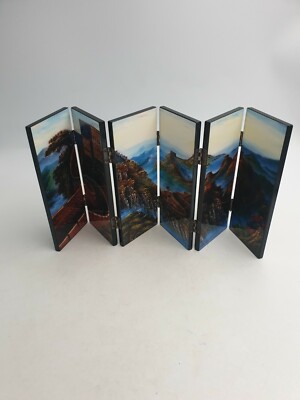 CHINESE WOODEN LACQUER SMALL TABLE SCREEN 6 FOLD DOUBLE SIDED WALL OF ...