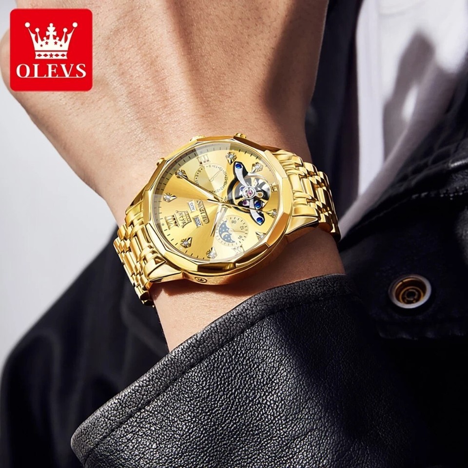 Automatic Mechanical Waterproof Watch Men's OLEVS Luxury Men Date Strap ...