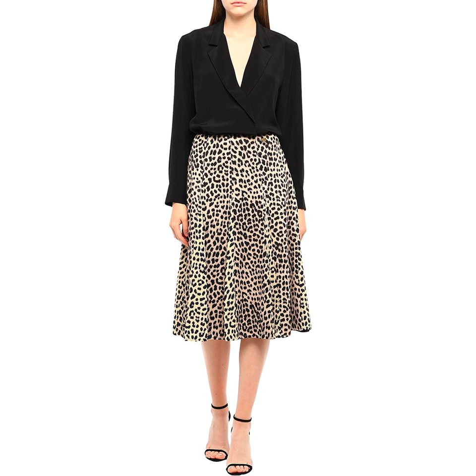 CAVALLI CLASS Flared Skirt Leopard Print Midi Beige Black Size 40 - RP ...