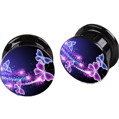 PAIR Purple BUTTERFLY Ear Gauges Ear Plugs Flesh Tunnel Acrylic SCREW ...