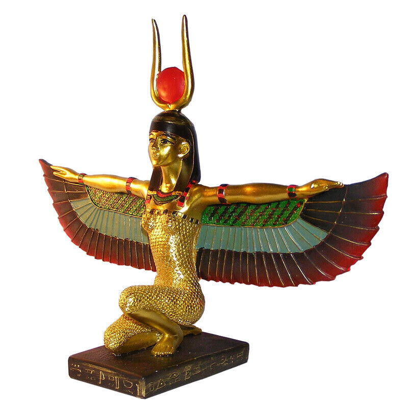 Winged Godess Isis of Ancient Egypt Figurine with Aten Sun Crown | eBay