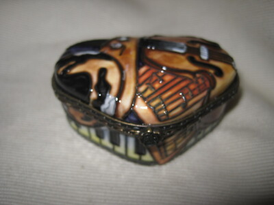 Benaya Hand Painted Musical Instrument Design 2-5/8" Trinket Box Signed ...