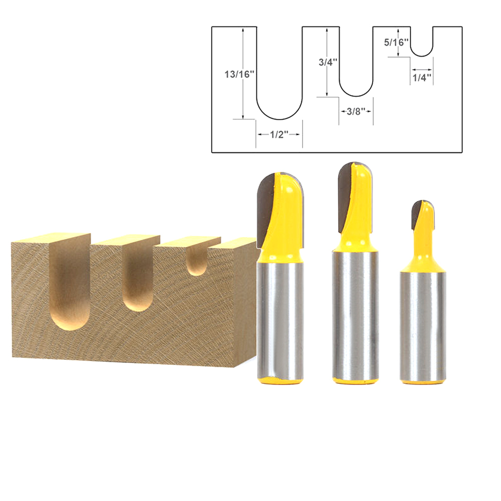 3 Bit Core Box Router Bit Set - 1/2" Shank Woodworking cutter | eBay