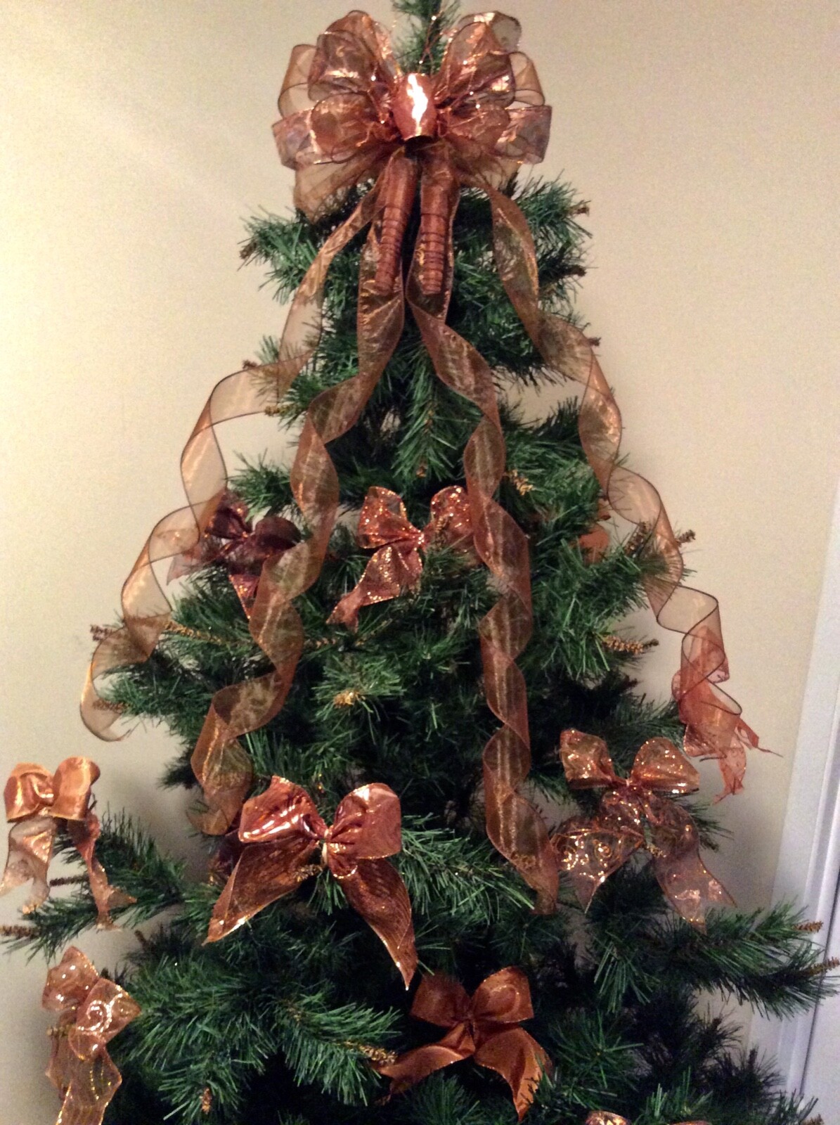 COPPER CHRISTMAS TREE TOPPER BOW DECORATION LUXURY RIBBONS 28cm BOW x ...