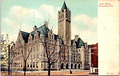 Postcard 1909 Milwaukee, WI POST OFFICE BUILDING Wisconsin divided back ...