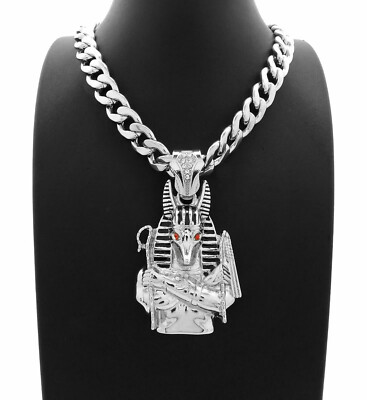 ICED HIP HOP EGYPTIAN ANUBIS PENDANT & 10mm CUBAN CHOKER CHAIN NECKLACE ...