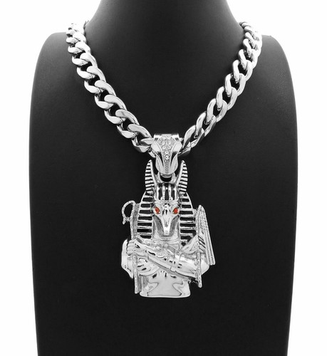 ICED HIP HOP EGYPTIAN ANUBIS PENDANT & 10mm CUBAN CHOKER CHAIN NECKLACE ...