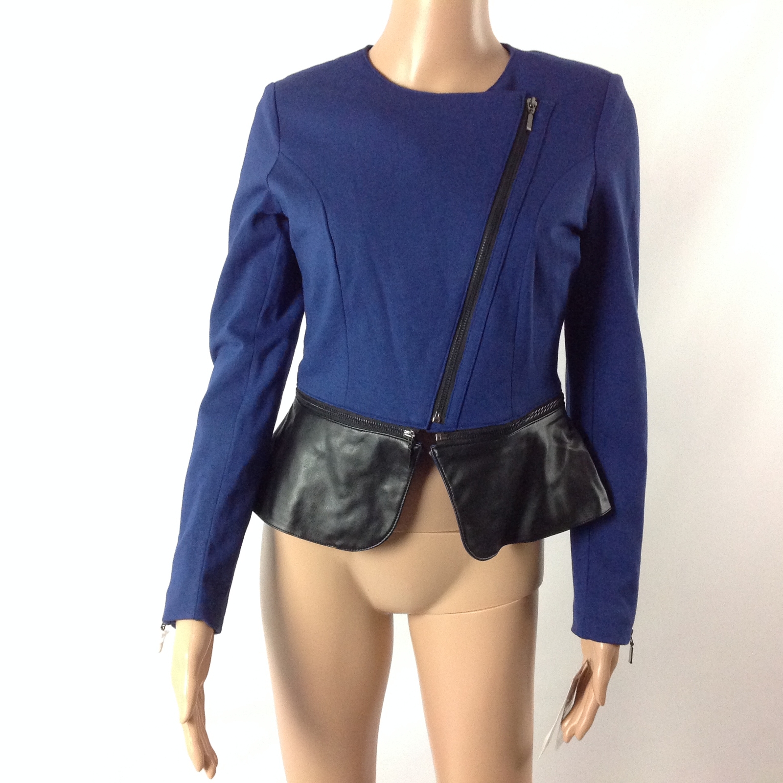 Nene Leakes F58 Womens Blazer Jacket Faux Leather Front Zipper Blue ...