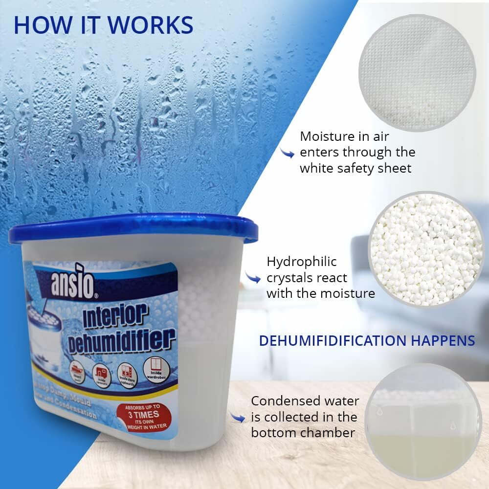 ANSIO 500ml Dehumidifier for Damp, Condensation Remover Moisture ...