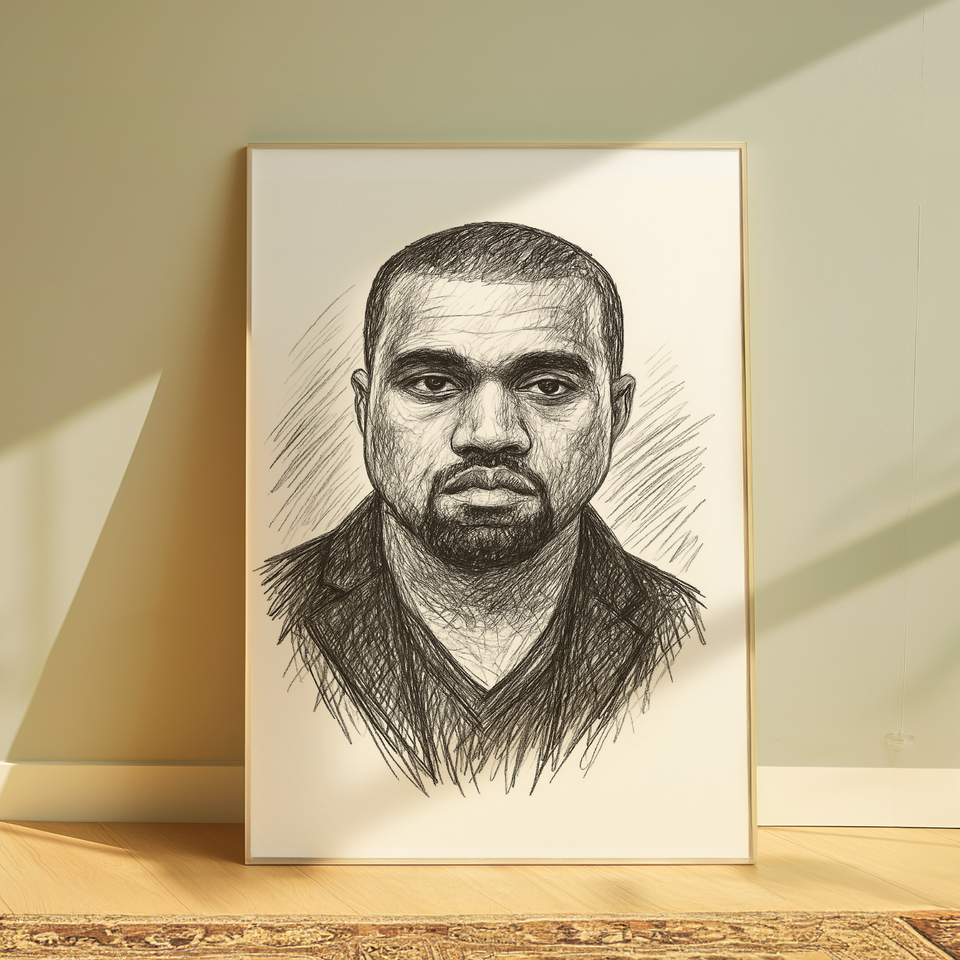 KANYE WEST DRAWING PRINT PORTRAIT SKETCH 8" x 10" RAPPER WALL ART HOME ...