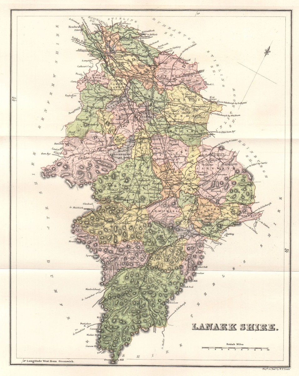 Lanarkshire Scotland Map County Lives: L (Scotland & Ireland)